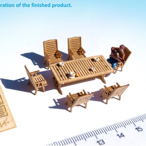 HO Miniature Table + 6chairs KIT, 1:87 Scale Model Railway Diorama ...