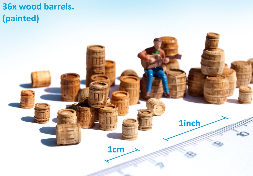 36 Miniature Wooden Barrels Props, Painted. 1:87 HO TT N Scale Model ...