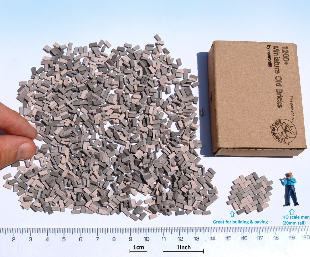 1200+ Miniature Gray Bricks O Scale 1:48 Cobblestone Mix of 3 Colours ...