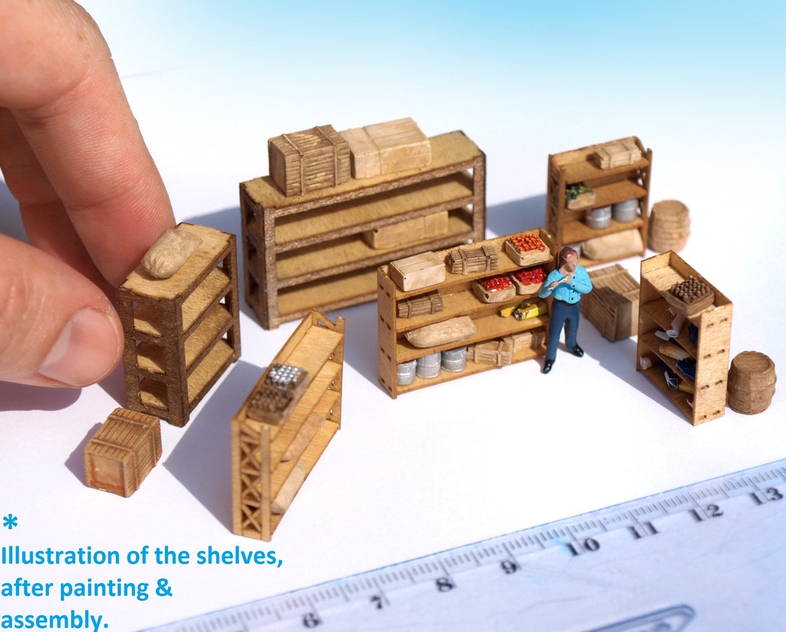Miniature Shelf Shelves Rack KIT HO OO Scale Model Storage Diorama ...