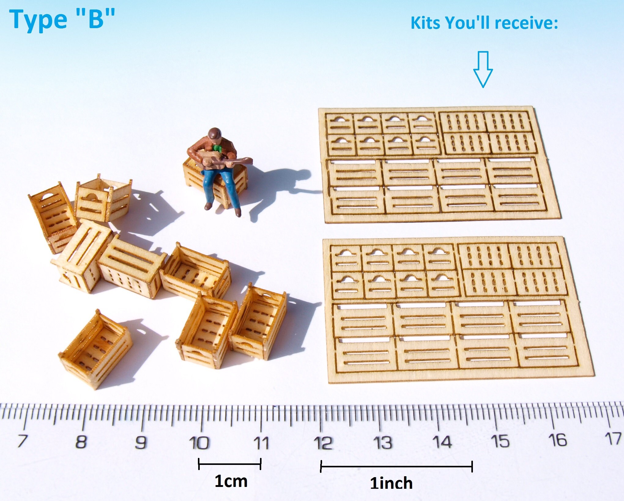 Miniature Wooden Crates Kit (set of 8): HO OO Scale Dollhouse Diorama ...