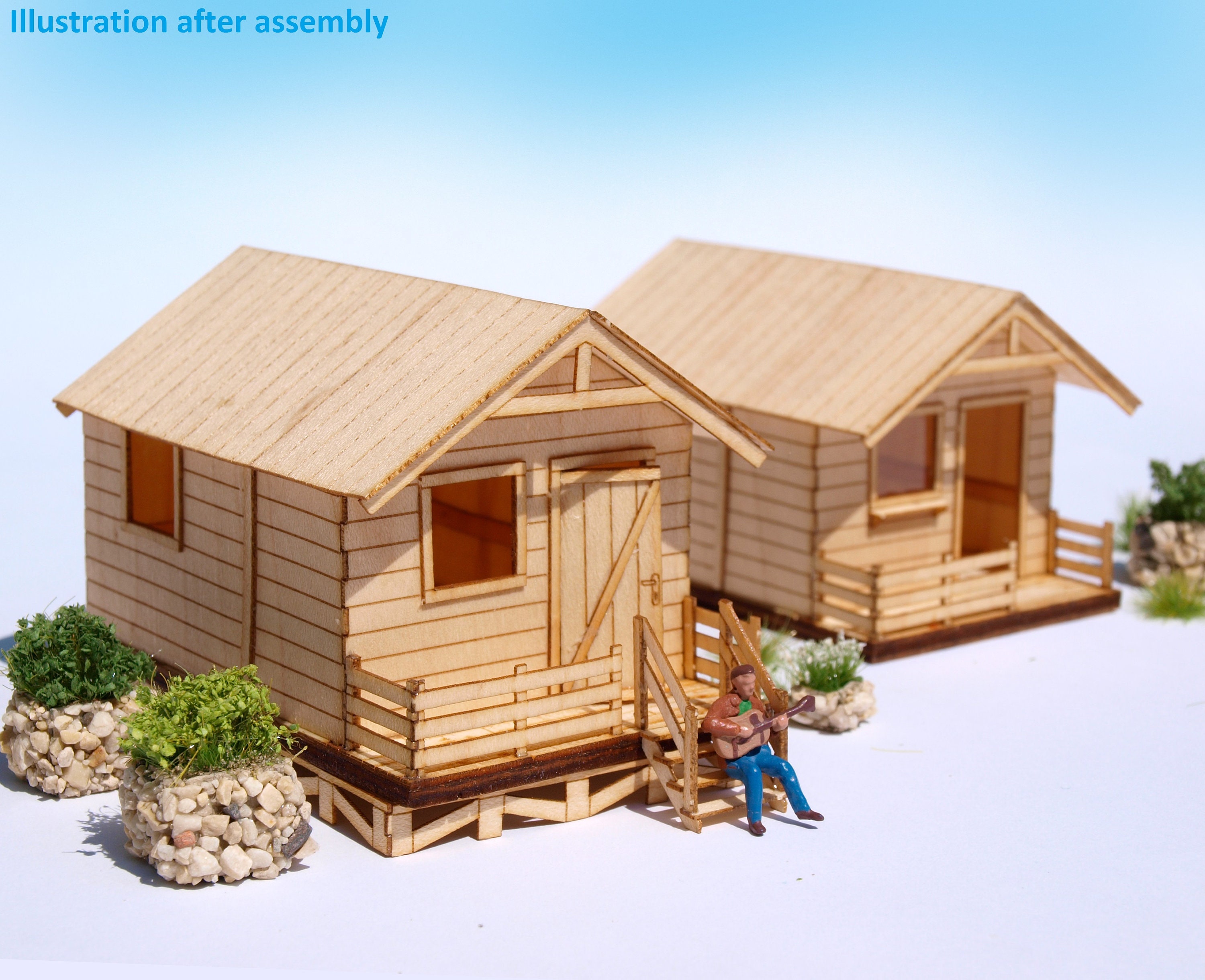 2pcs Miniature Wooden Lodge Cabin Model Building Kit HO 1:87 - Etsy UK