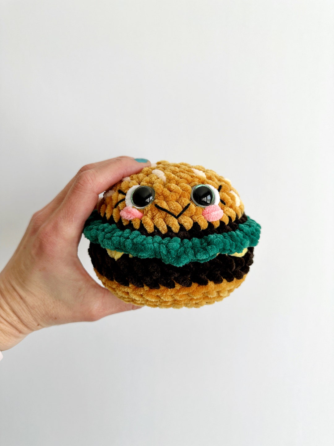 Crochet Happy Hamburger Softie Plushie/tan Brown Green Stuffed ...