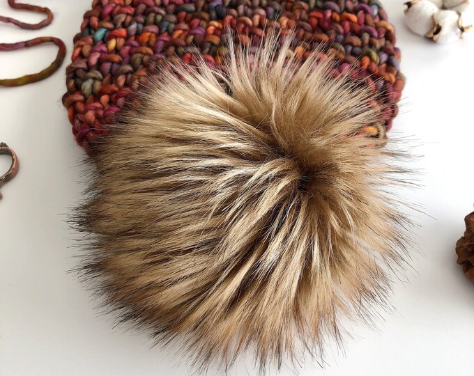CARAMEL LATTE- Fluffy Faux Fur Pom Pom/knit Crochet Hats/golden Brown ...