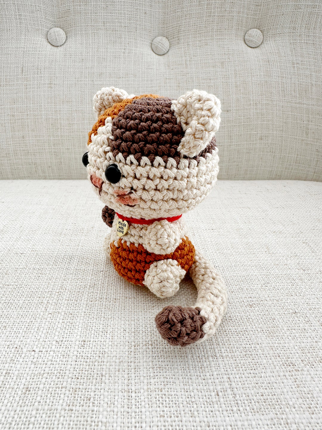 Crochet Cute Kitty Cat/amigurumi Mini Cat Toy/brown Amber Cream Stuffed ...