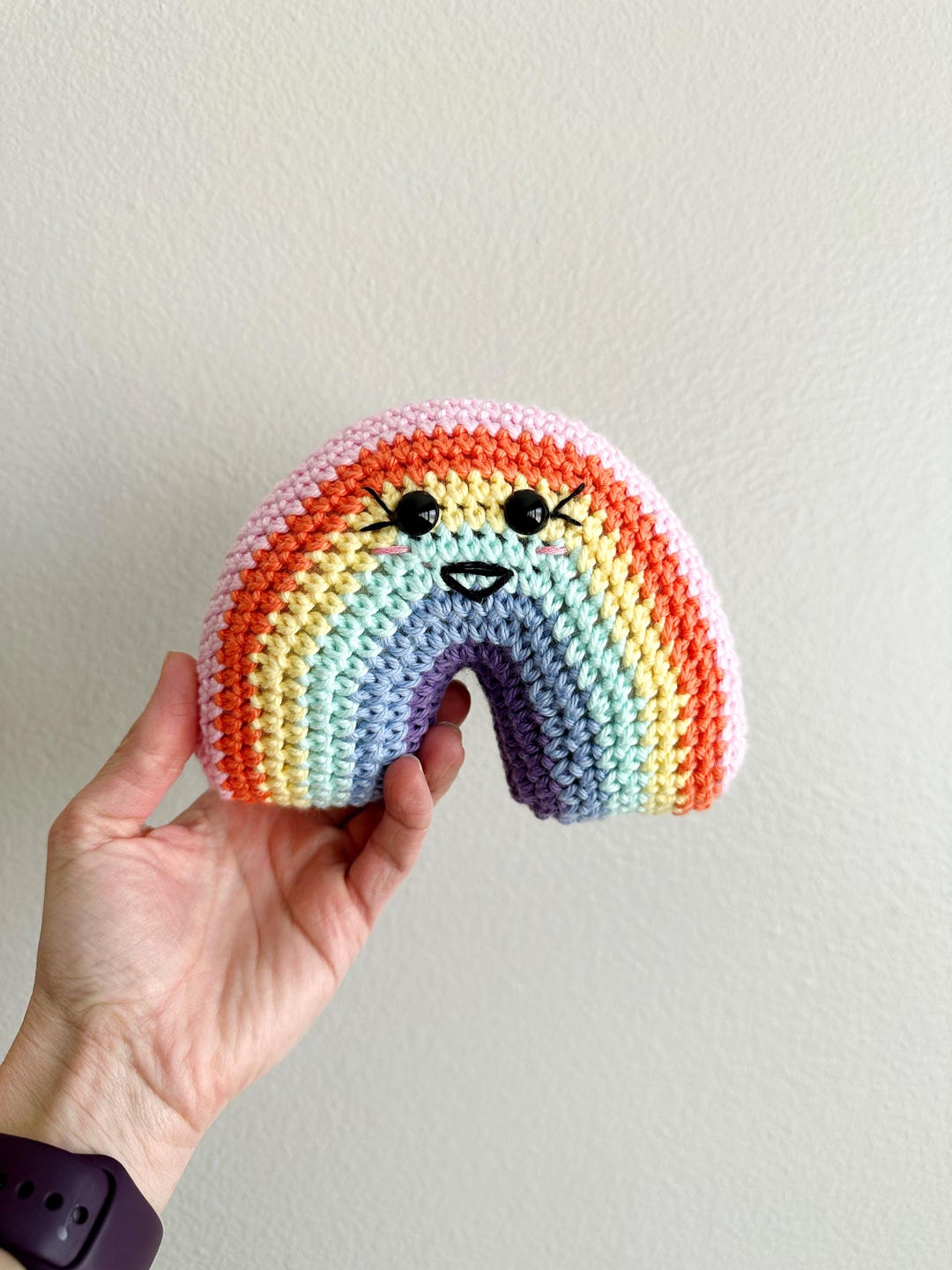 Crochet Happy Rainbow Softie Plushie/cute Stuffed Rainbow Toy/hand ...