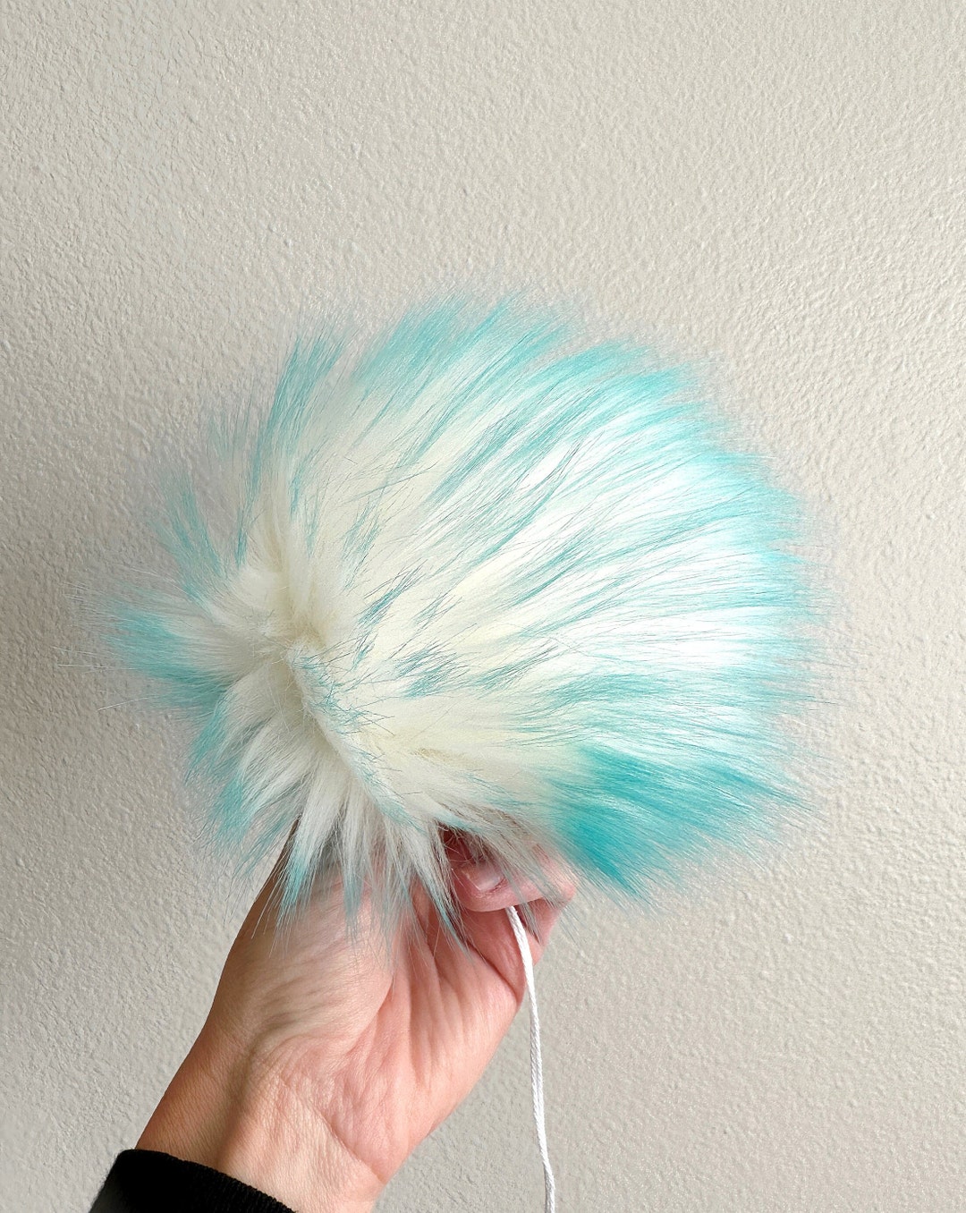 BLUE Ice-faux Fur Pompom for Knit Crochet Hats/white Center With Aqua ...