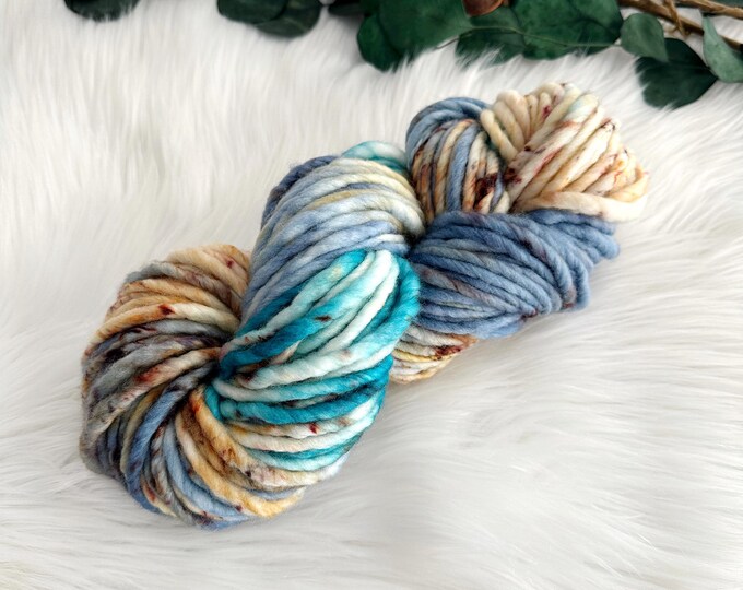 Hand Dyed Super Bulky Merino Wool Yarn: Blue Turquoise Beige Single Ply ...