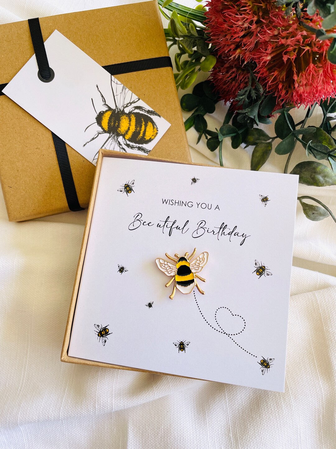 Bee Pin Badge Gift Boxed Card - Bee Card - Bee Birthday - Friendship ...