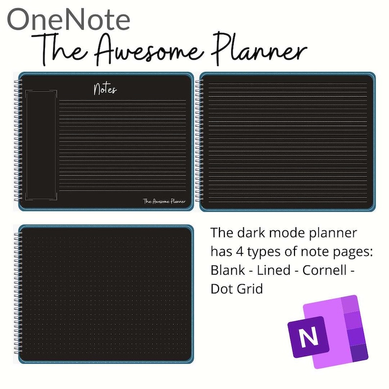 Digital Planner - Undated Dark Mode Onenote Awesome Landscape Planner ...