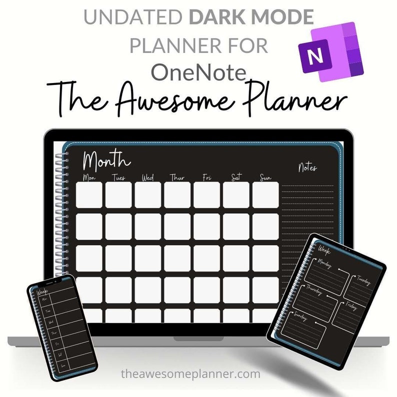 Digital Planner - Undated Dark Mode Onenote Awesome Landscape Planner ...