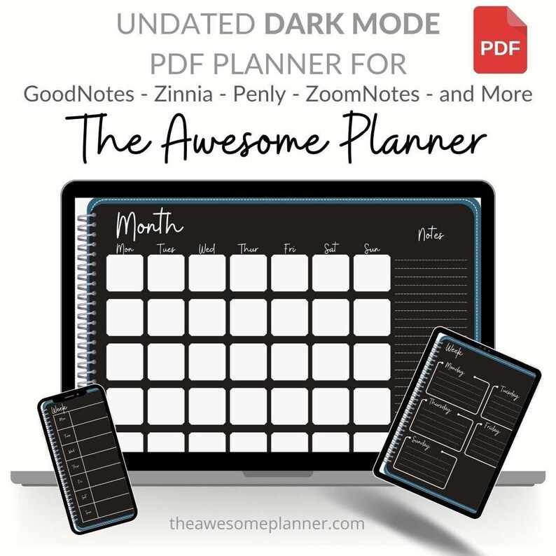 Digital Planner - Undated Dark Mode Awesome Planner - Teal - for ...