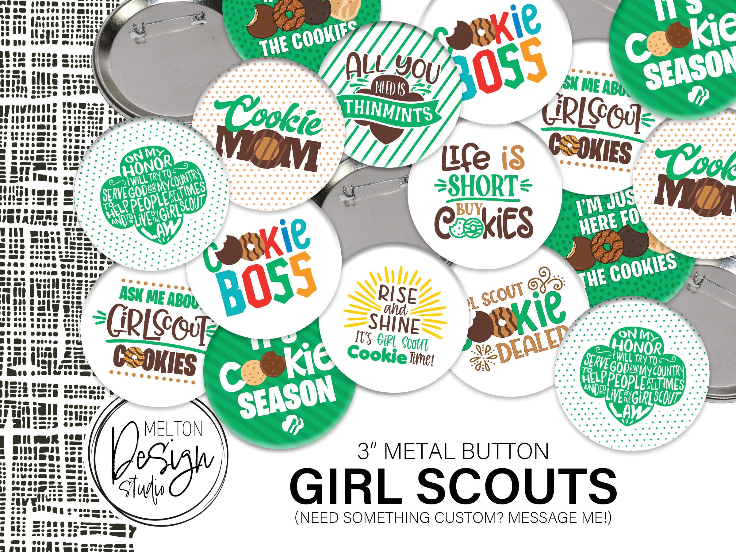 CUSTOM Girl Scout 3 Metal Buttons - Etsy