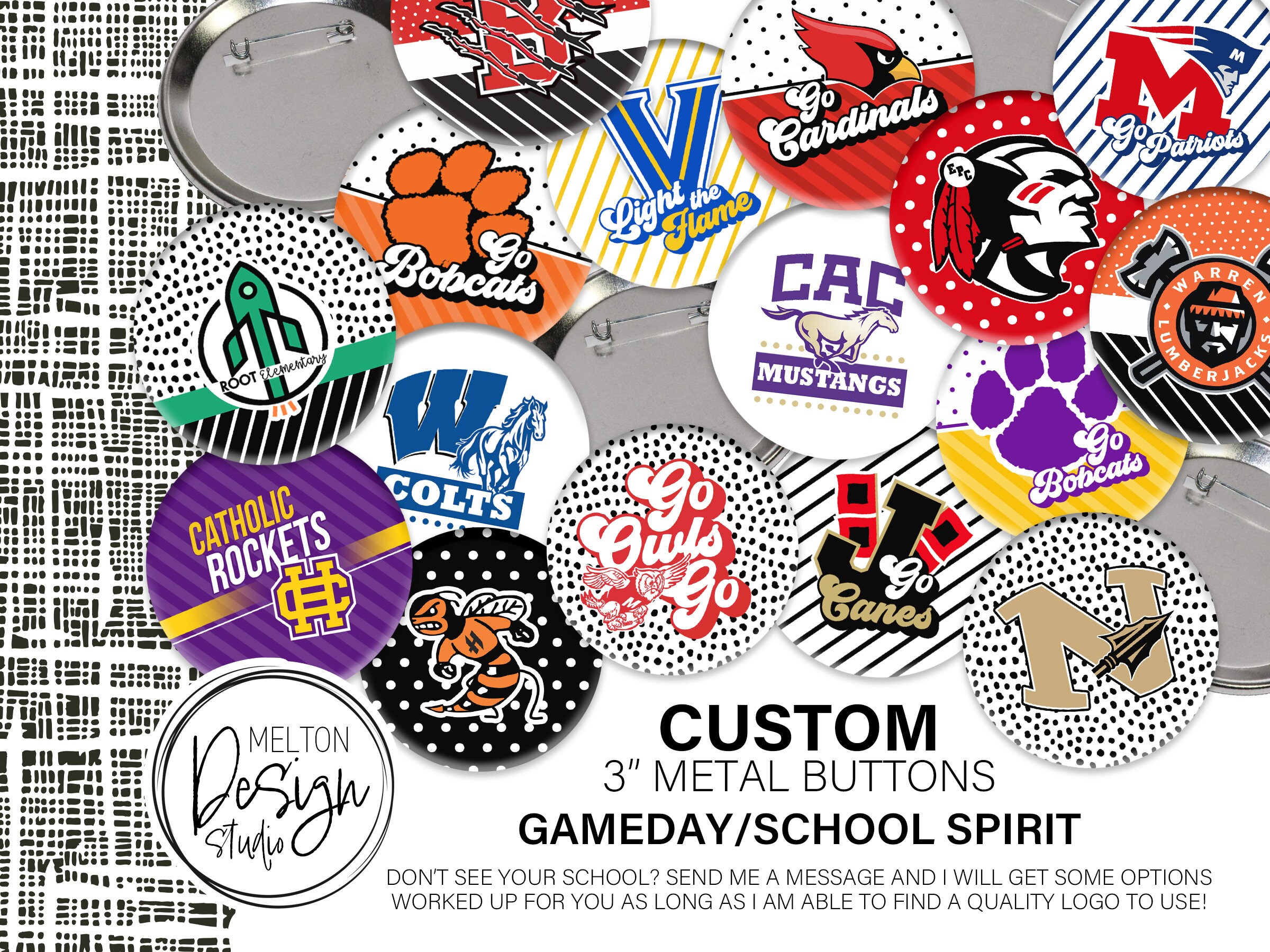 CUSTOM Team Gameday School Spirit 3 Metal Buttons - Etsy