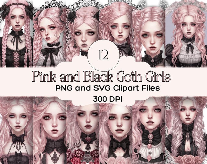 Cute Goth Girl Clipart Vector Graphic Svg Png Jpg Eps Pastel Gothic ...