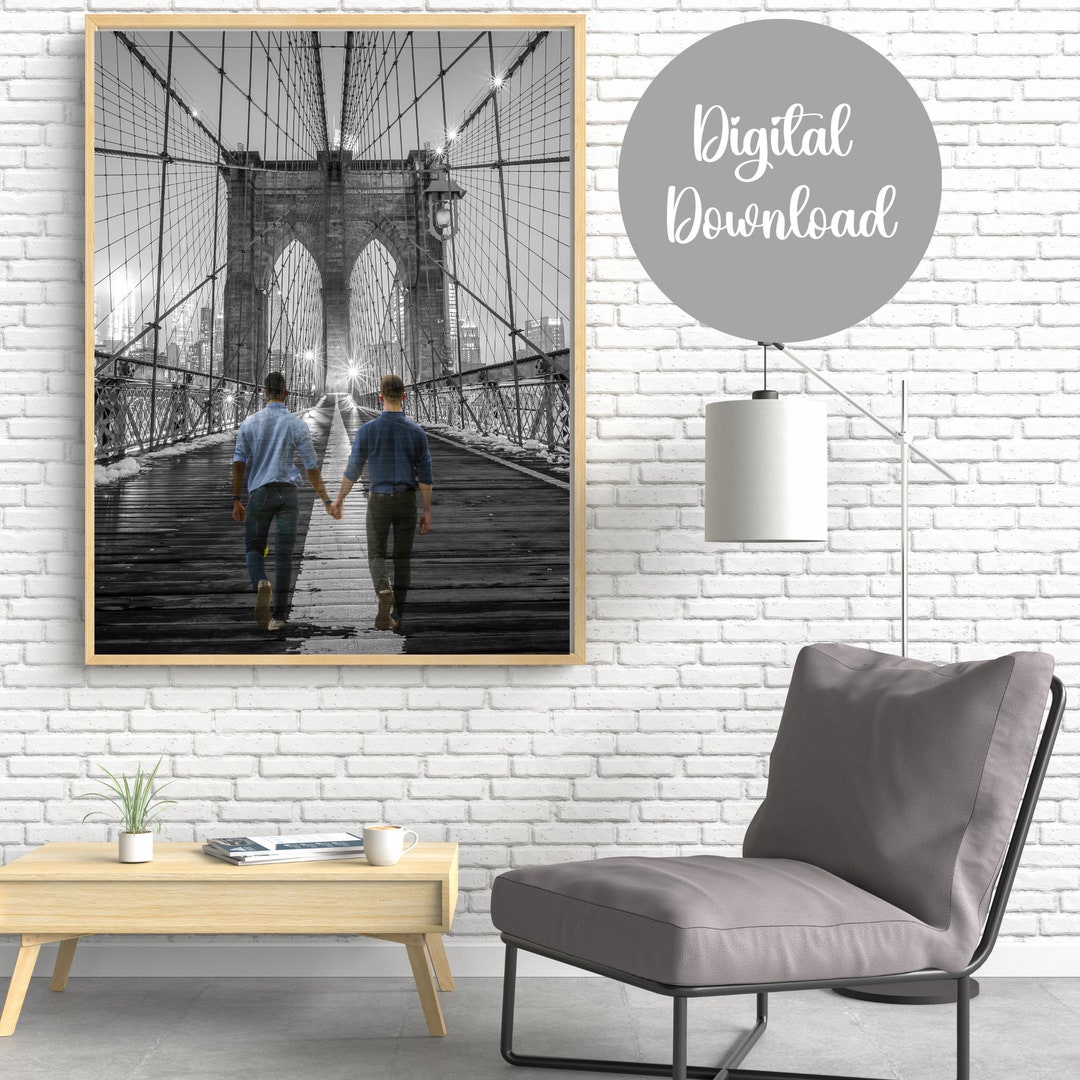 Digital Print Wall Art Printable Lovers on a Bridge Modern Mono Color ...
