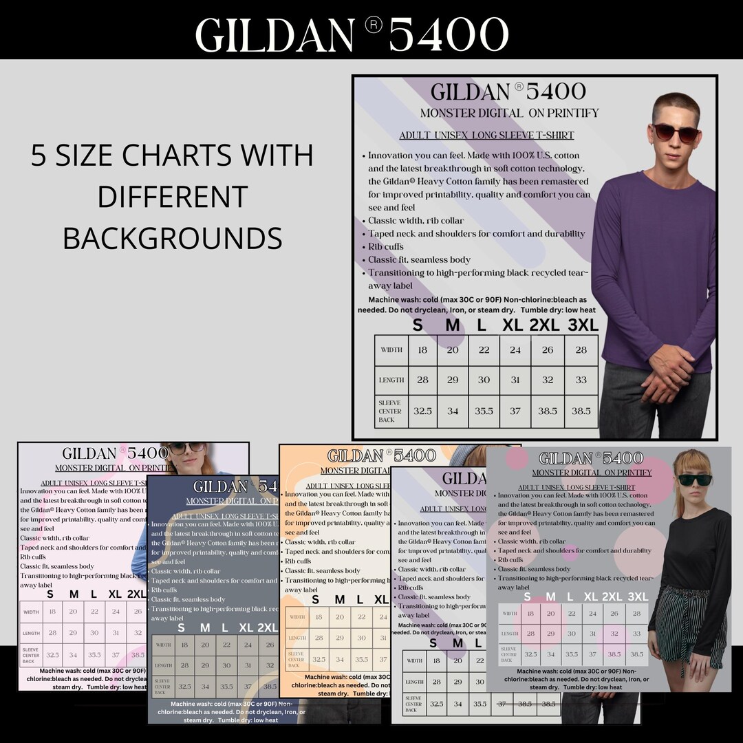 Gildan 5400 Unisex Adult Long Sleeve T-shirt Size Chart Early Access ...