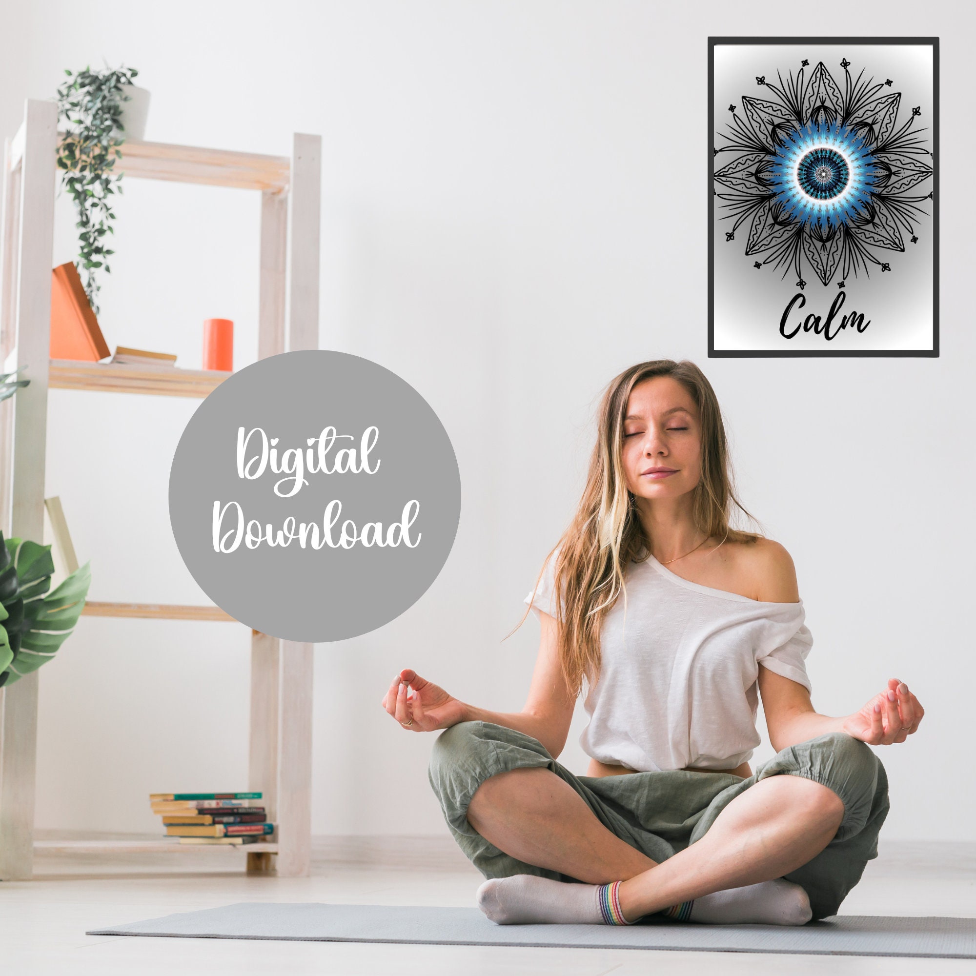 Digital Print Wall Art Printable Zen Motif "calm" Mono Color Mandala ...