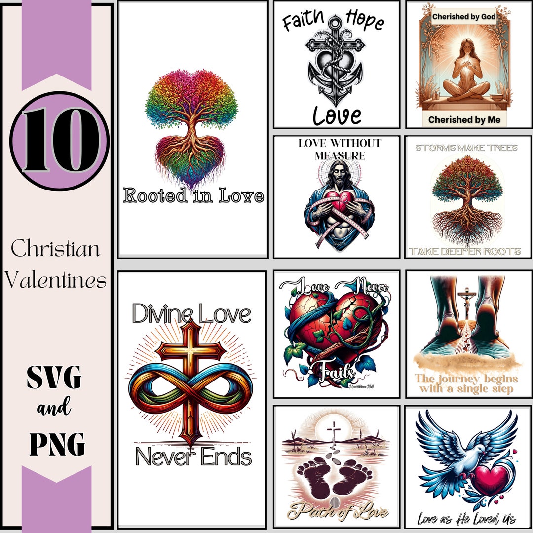 Christian Valentine SVG PNG Bundle 10 Files, Religious Digital ...