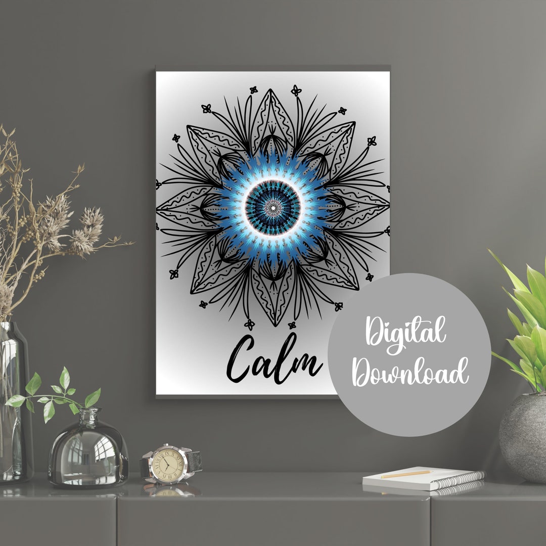Digital Print Wall Art Printable Zen Motif "calm" Mono Color Mandala ...