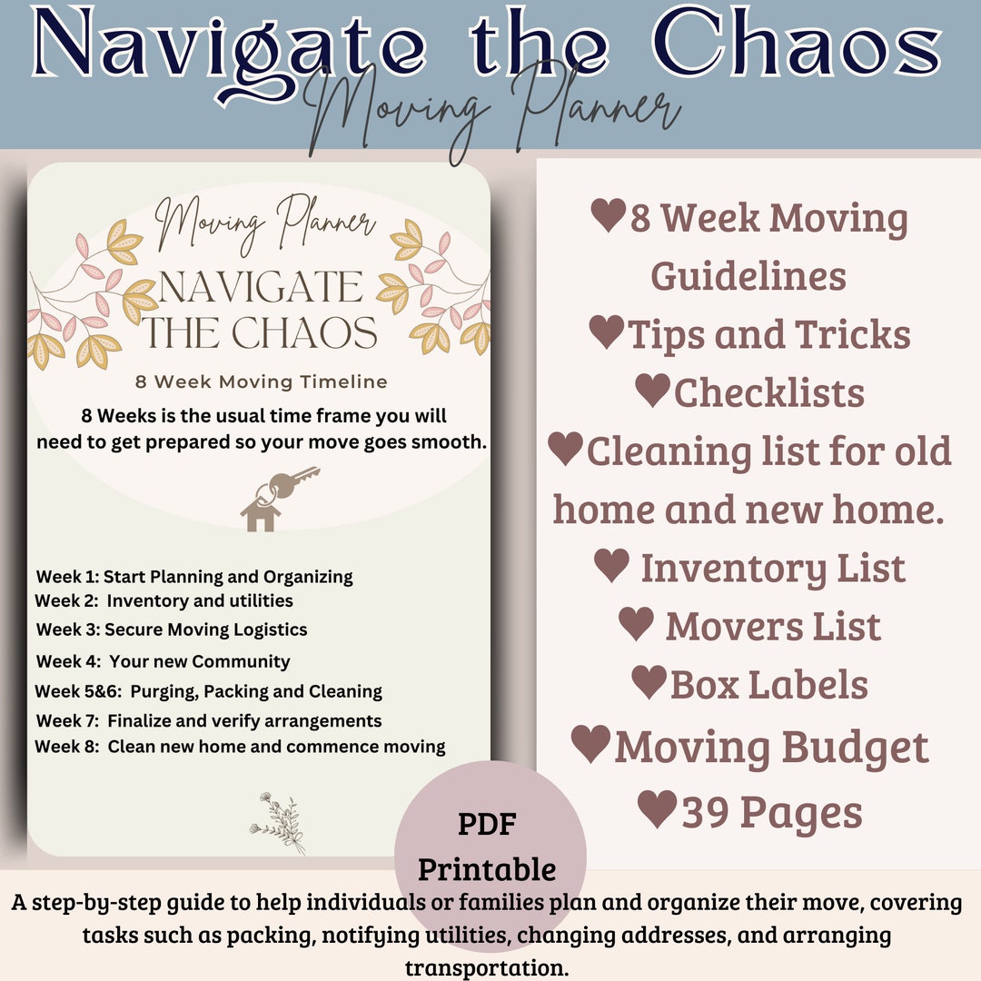 Moving Checklist Printable PDF, Moving Checklist, Moving Planner ...