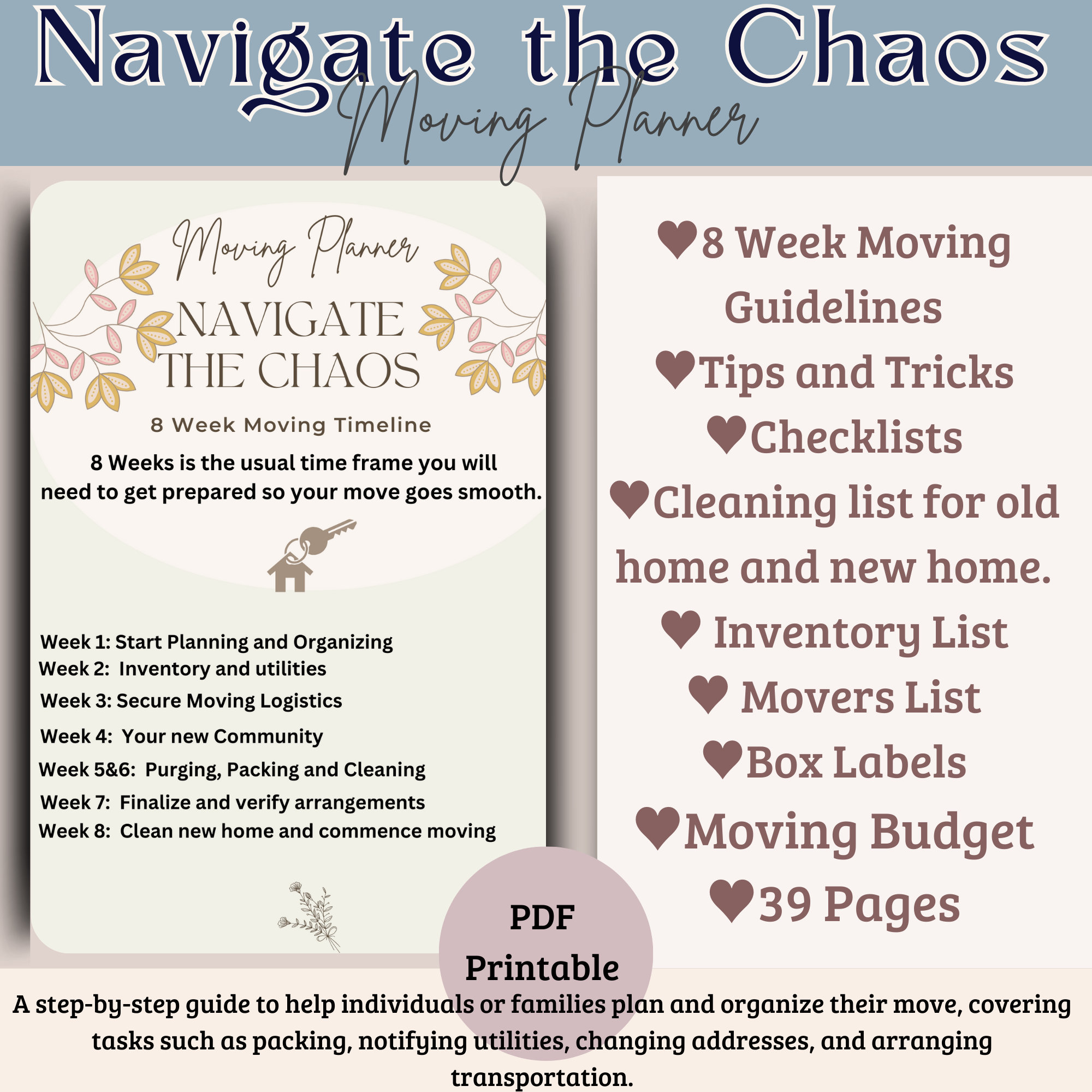 Moving Checklist Printable PDF, Moving Checklist, Moving Planner ...