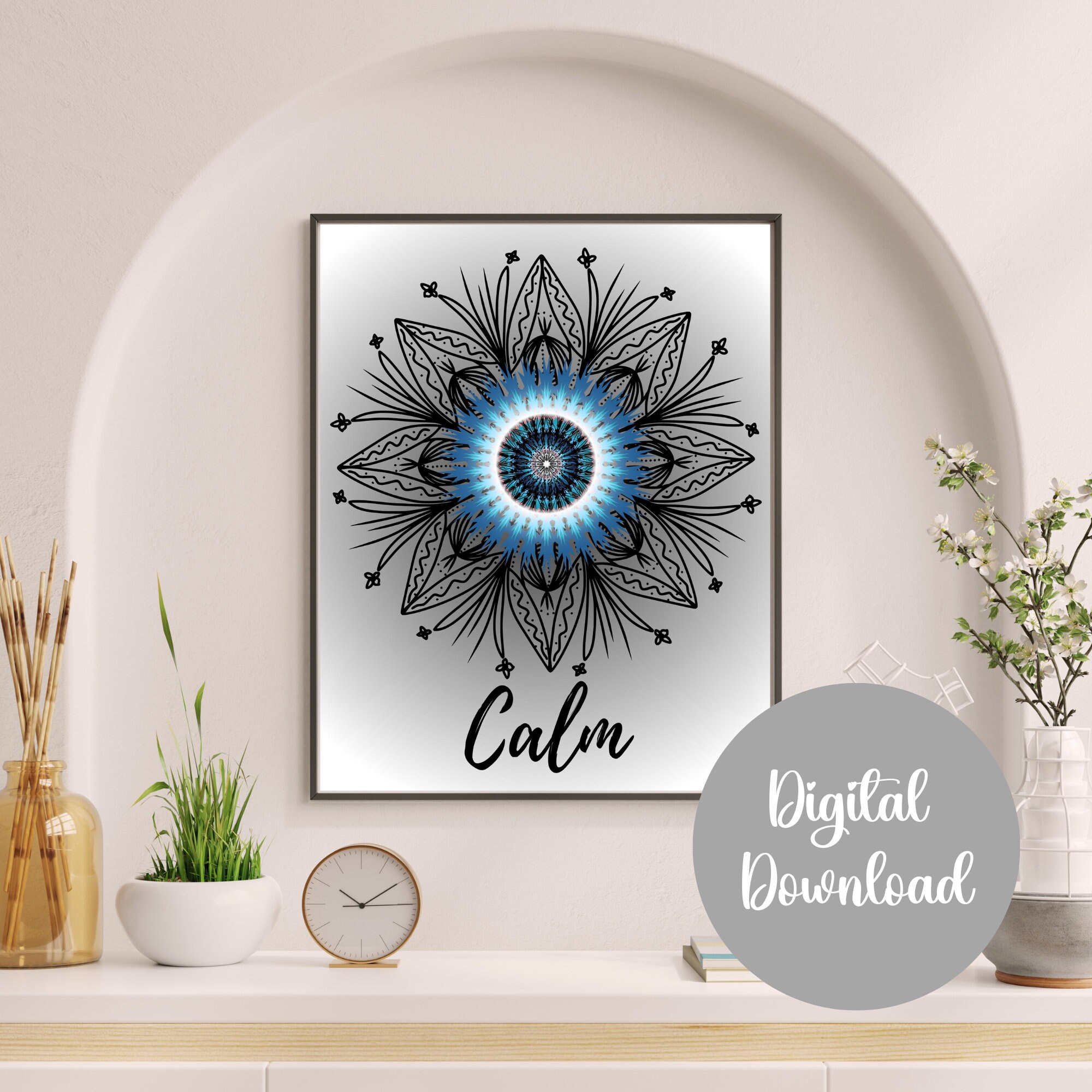 Digital Print Wall Art Printable Zen Motif "calm" Mono Color Mandala ...