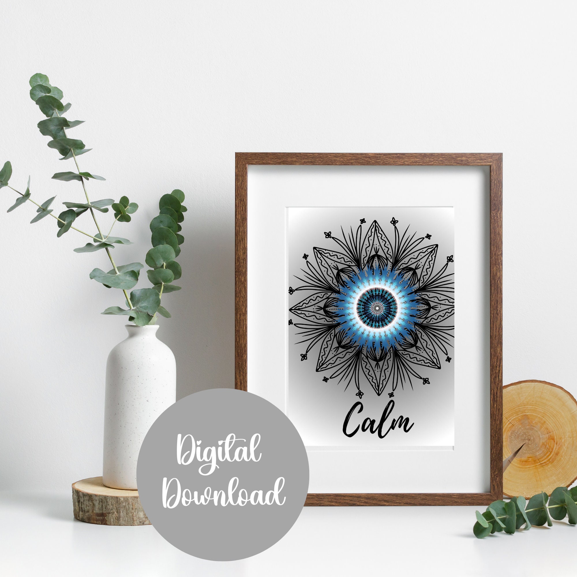 Digital Print Wall Art Printable Zen Motif "calm" Mono Color Mandala ...