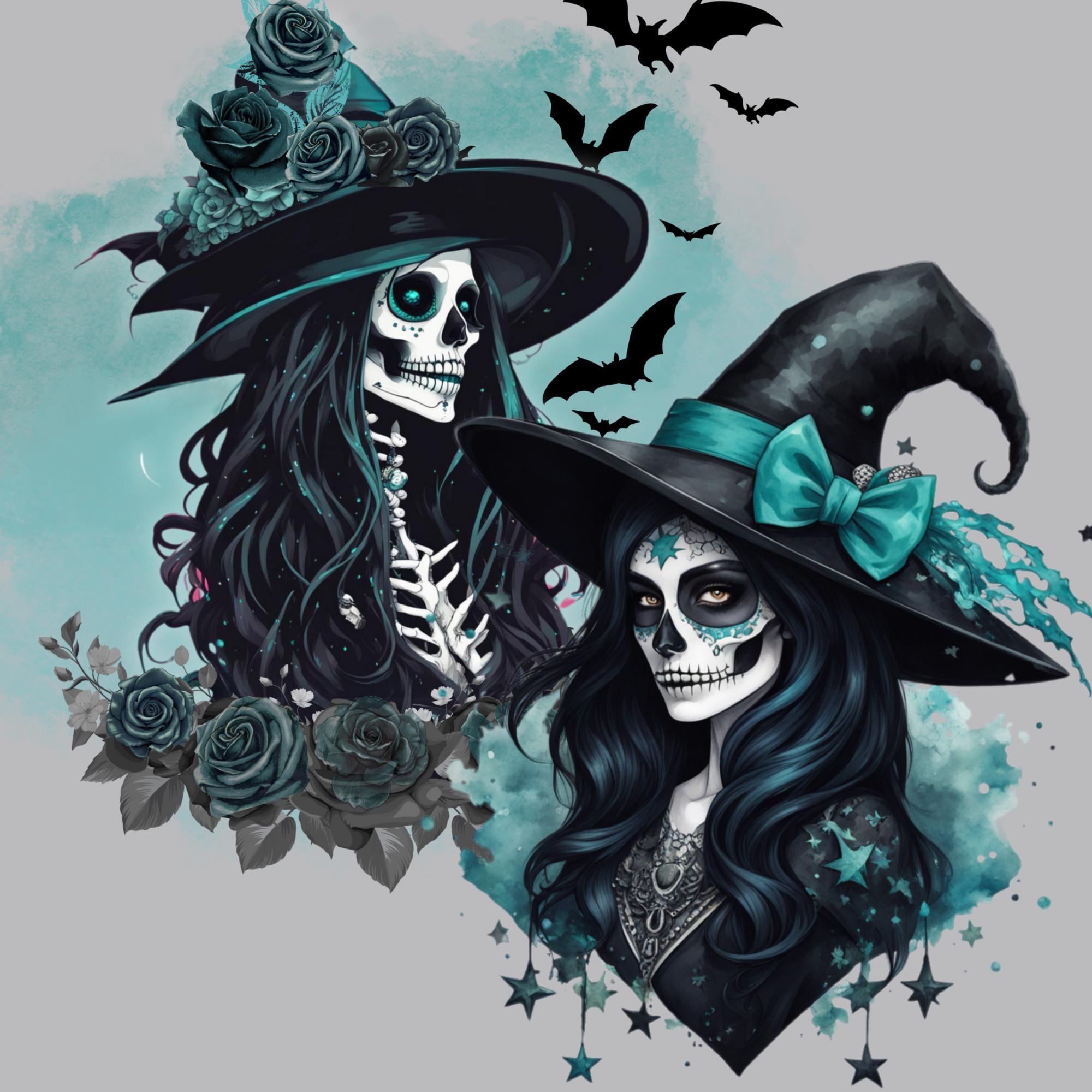 Teal Witch PNG Clip Art Bundle 14 High Res Watercolor PNG Junk Journal ...