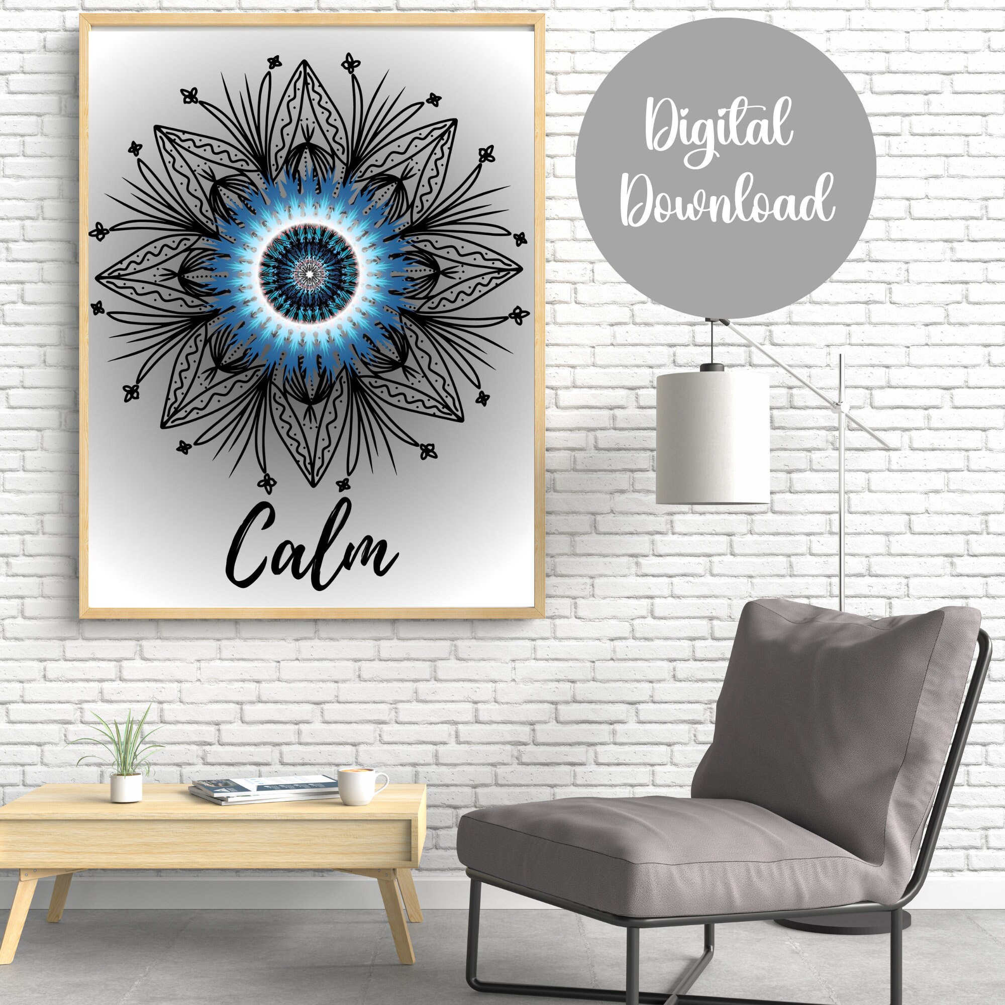 Digital Print Wall Art Printable Zen Motif "calm" Mono Color Mandala ...