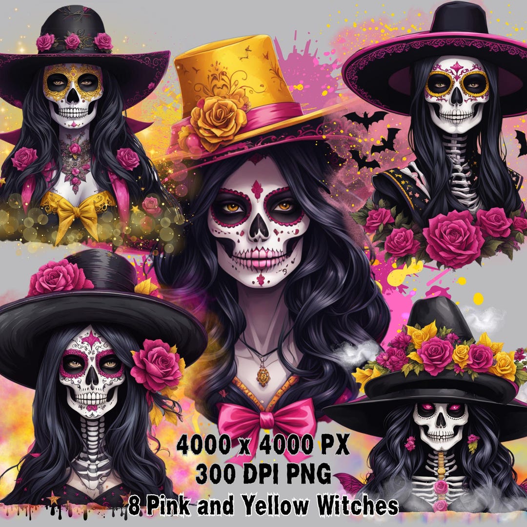 Pretty Witch PNG Clip Art Bundle 8 High Res Watercolor PNG Junk Journal ...