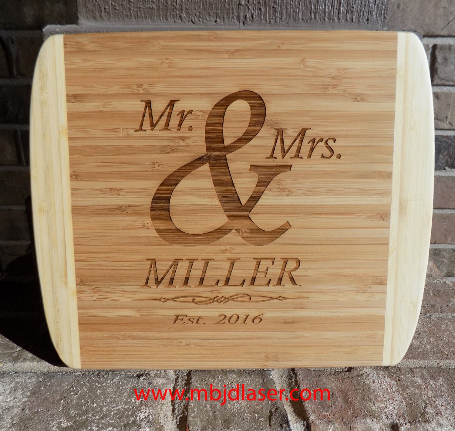 Custom Laser Engraved Bamboo Cutting Board With Family Name (13 1/2" X ...