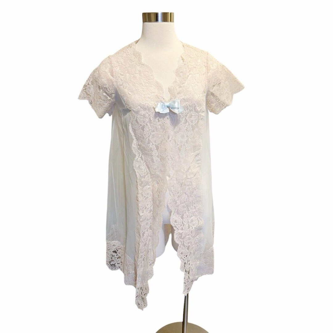 Shadowline VTG 60s Peignoir Short Sheer Lace Robe Negligee Sz S Baby ...