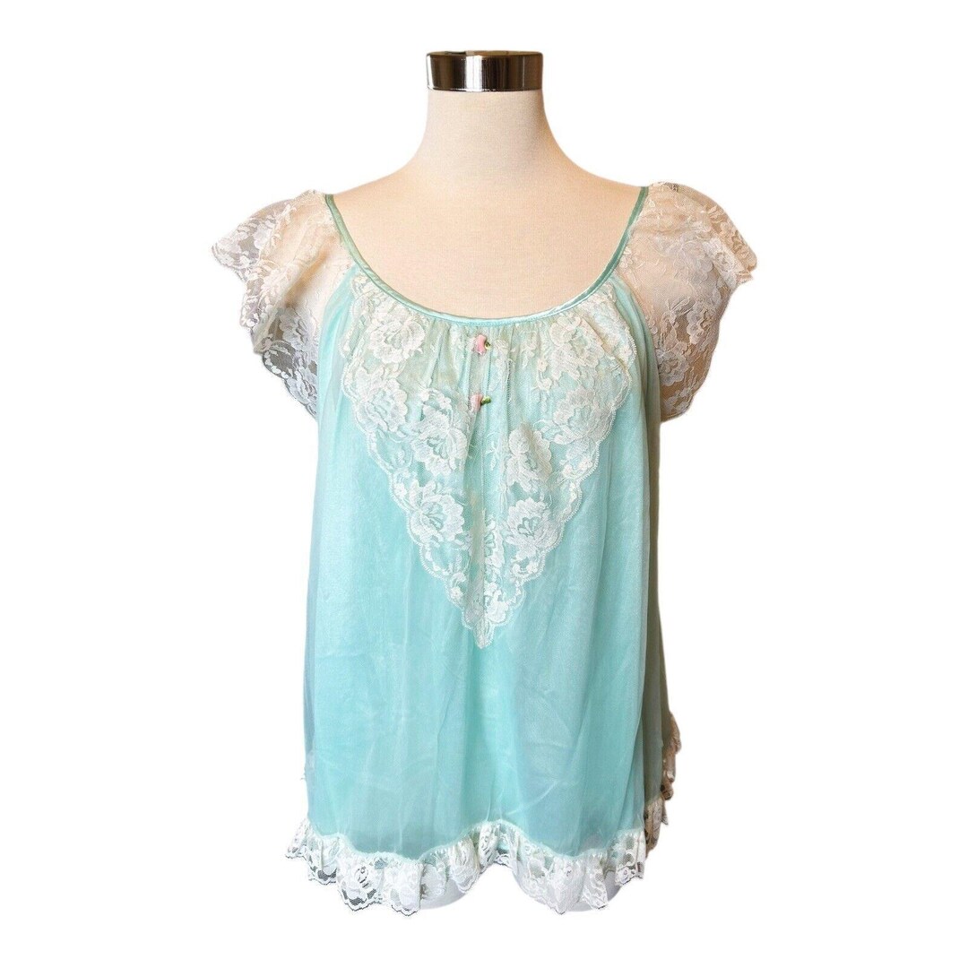 VTG 60s Jenelle California Babydoll Nightie Sheer Nylon Chiffon Size M ...