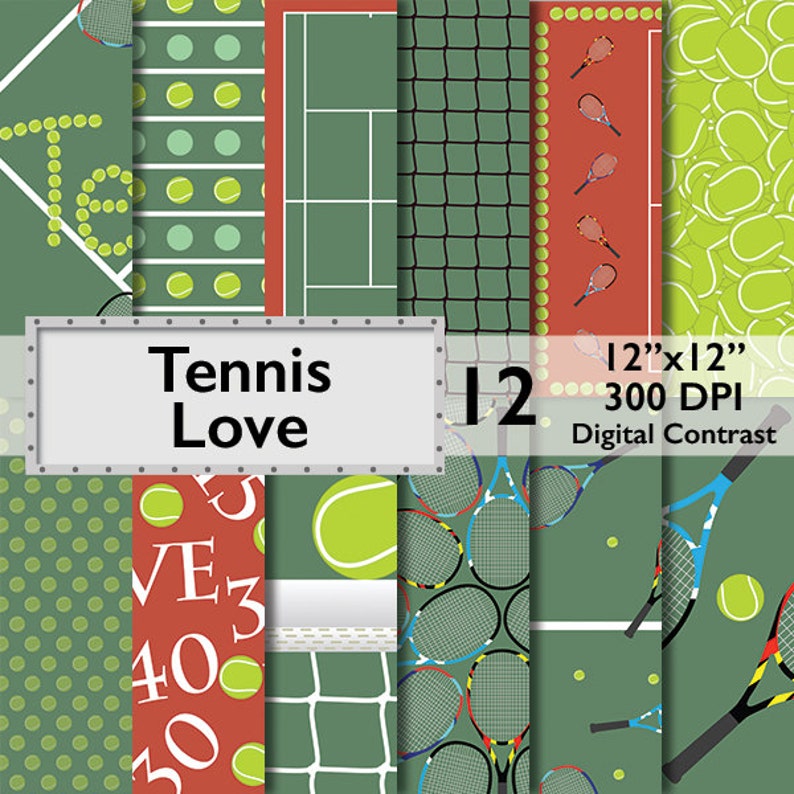 Tennis Love Digital Paper Commercial Use Scrapbooking | Etsy