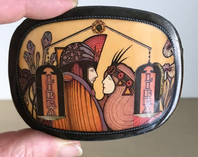 1970s Libra Zodiac Belt Buckle Medieval Art Nouveau Profile Sweethearts ...