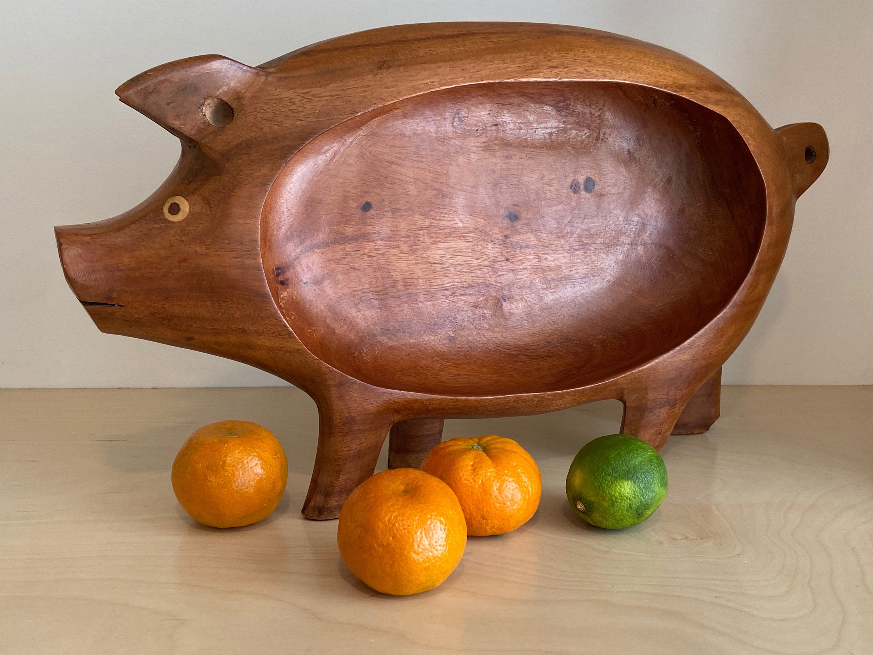 Vintage Hand Carved Wooden Pig Centerpiece Bowl - munimoro.gob.pe