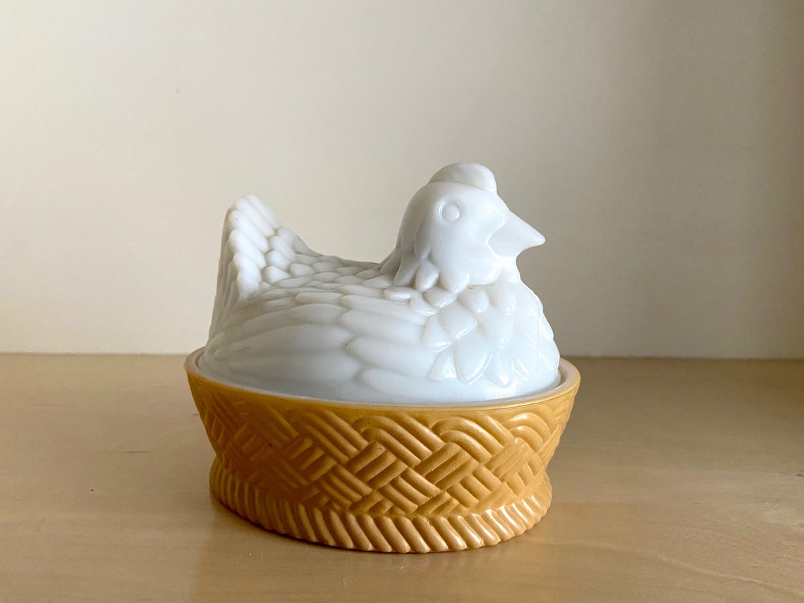 Vintage Milk Glass Hen on Nest Chicken Covered Dish Easter | Etsy