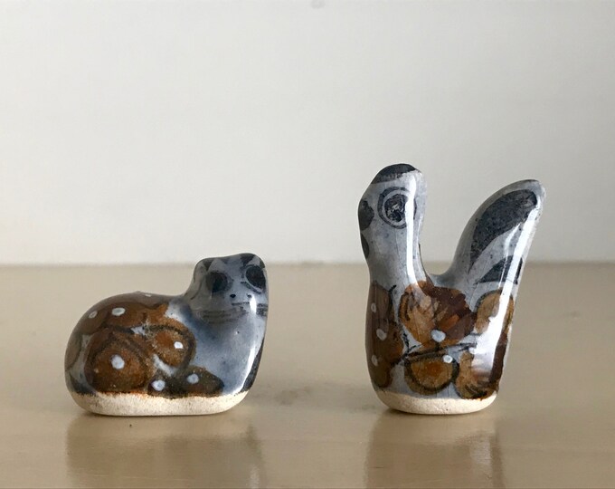 Miniature Mexican Pottery Cat Rooster Figurine Pair Adorable - Etsy
