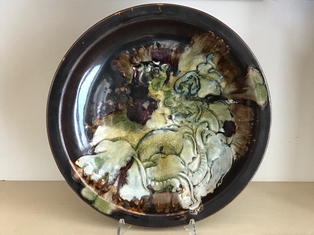 Gorgeous Ceramic Art Plate Elephants 13.5" | Vintage Studio Pottery PNW ...