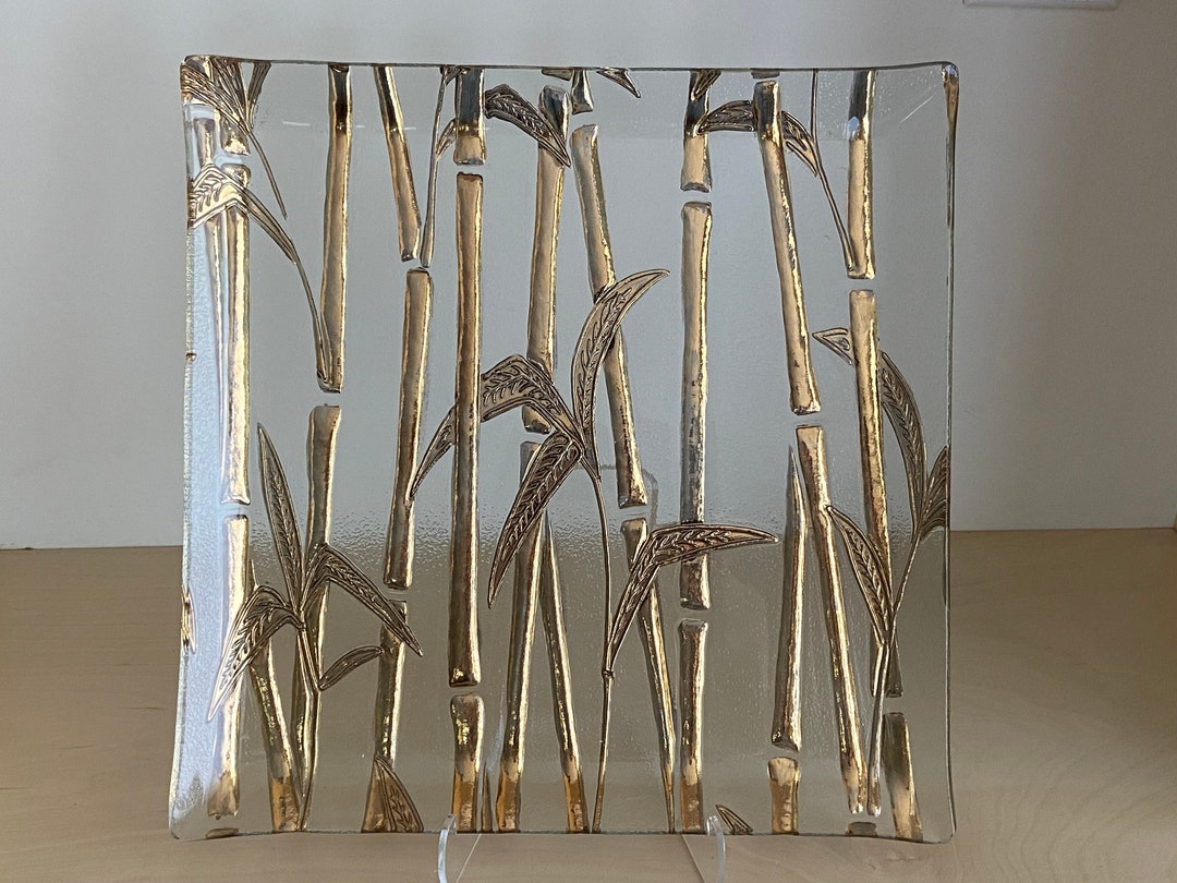 Large Mid Century Slumped Glass Tray or Serving Platter 13.5" Square ...
