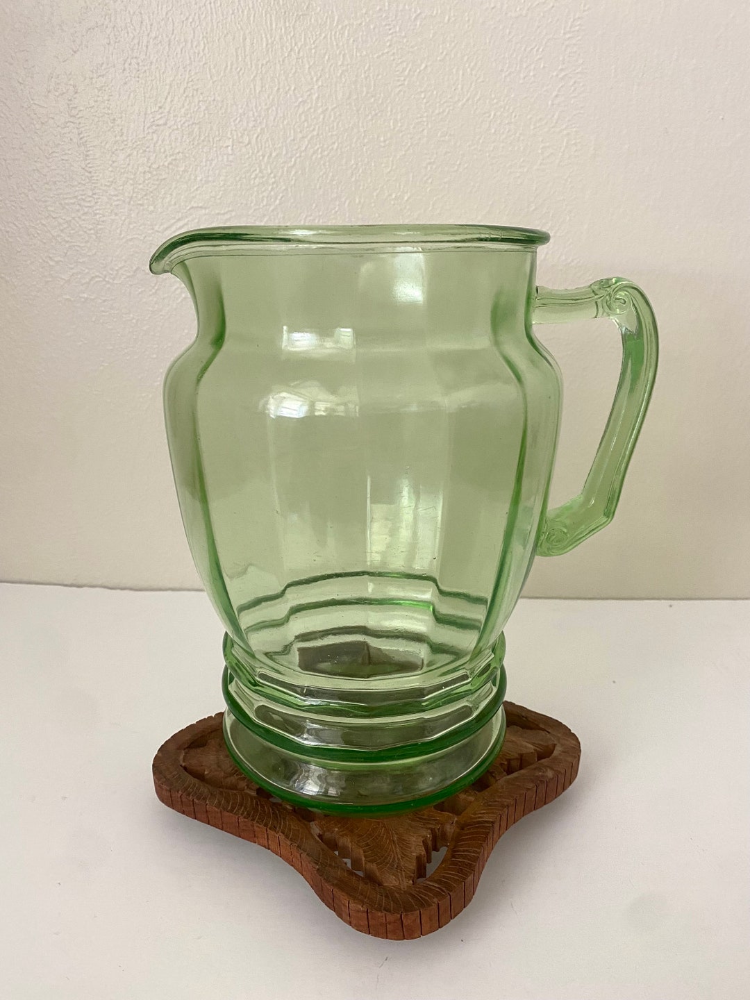 Vintage Green Pitcher - Depression Glass Light Green Paneled Serving ...