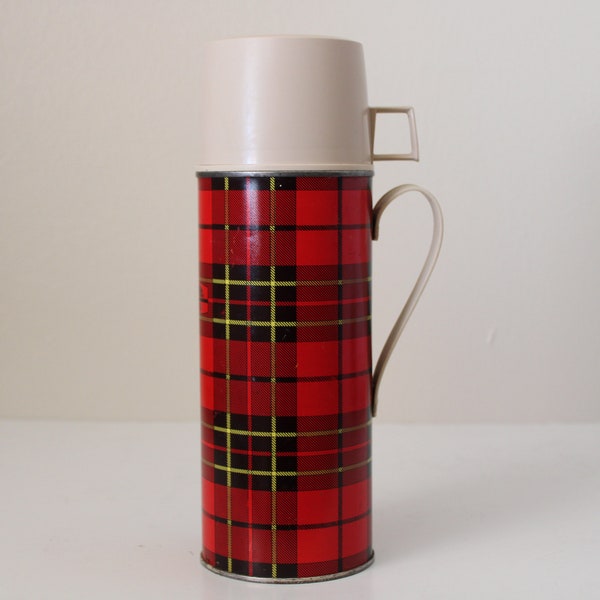Vintage Metal Plaid Thermos - Etsy