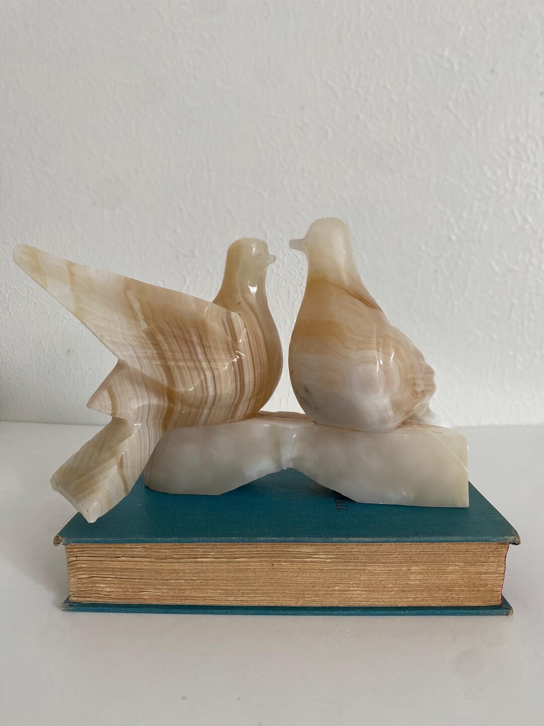 Vintage Carved Onyx Love Birds on Branch | Stone Bird Figurine | Onyx ...