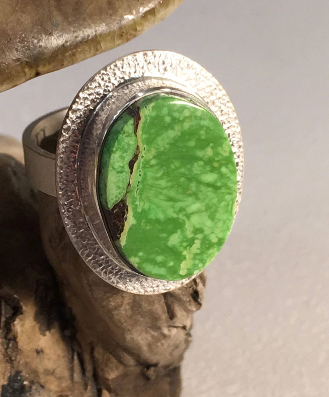 Australian Gaspeite Ring Sterling Silver Natural Oval Gaspeite Apple ...