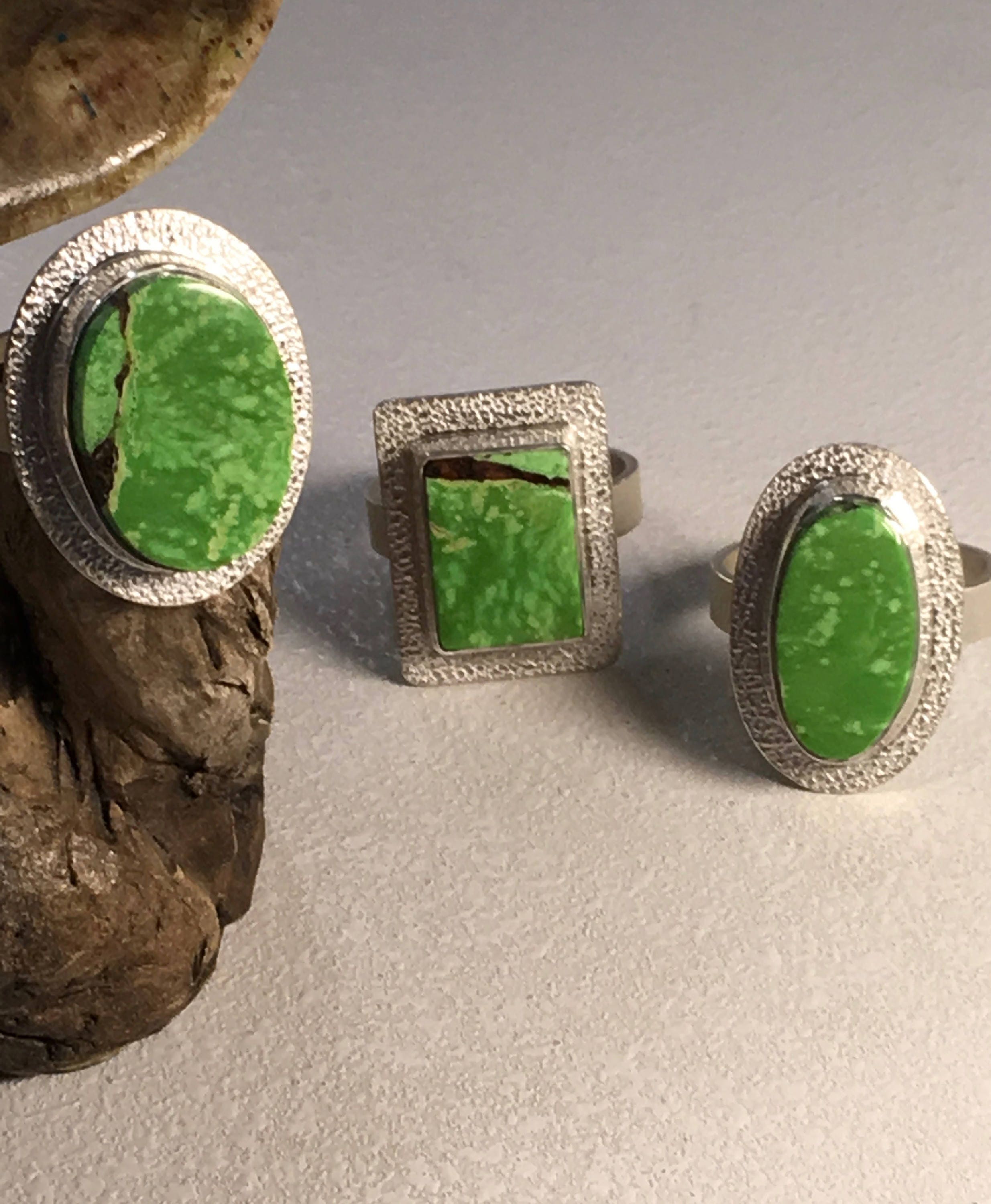 Australian Gaspeite Ring Sterling Silver Natural Oval Gaspeite Apple ...