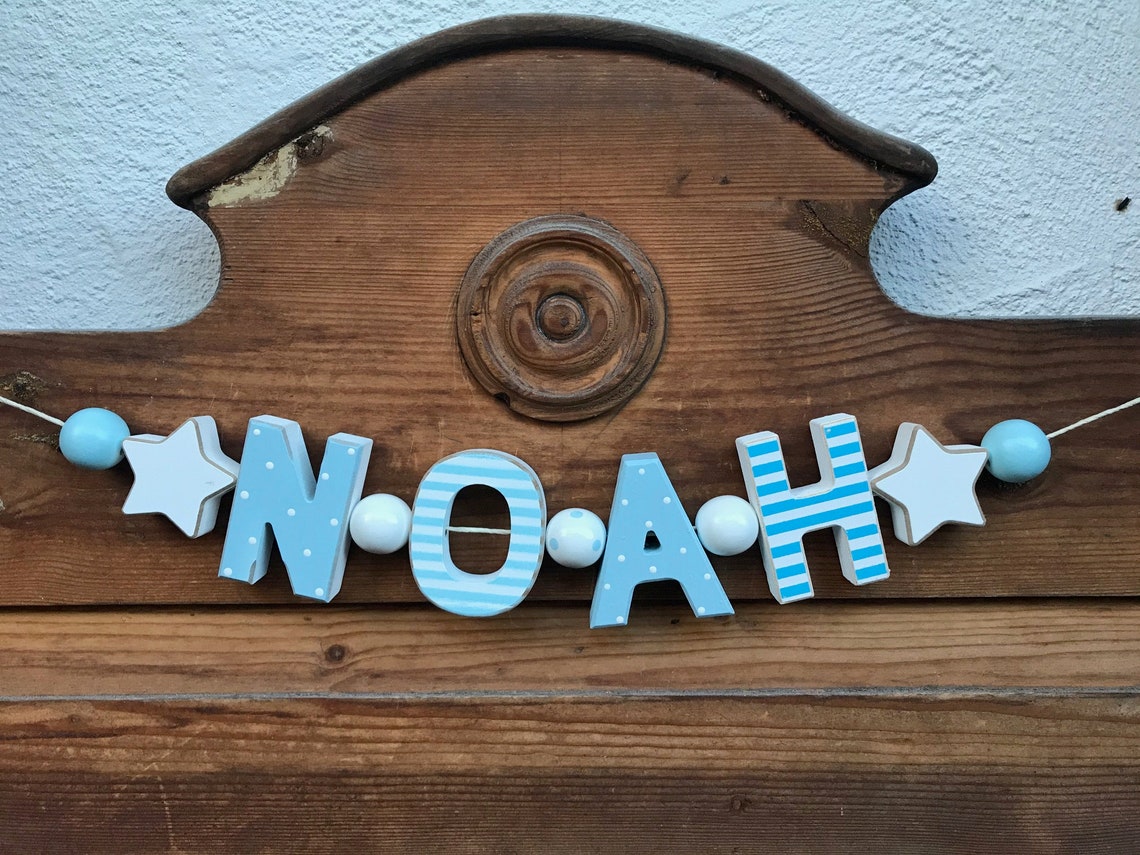 NOAH Personalized Baby Blue Name Sign Wooden Letters Nursery - Etsy