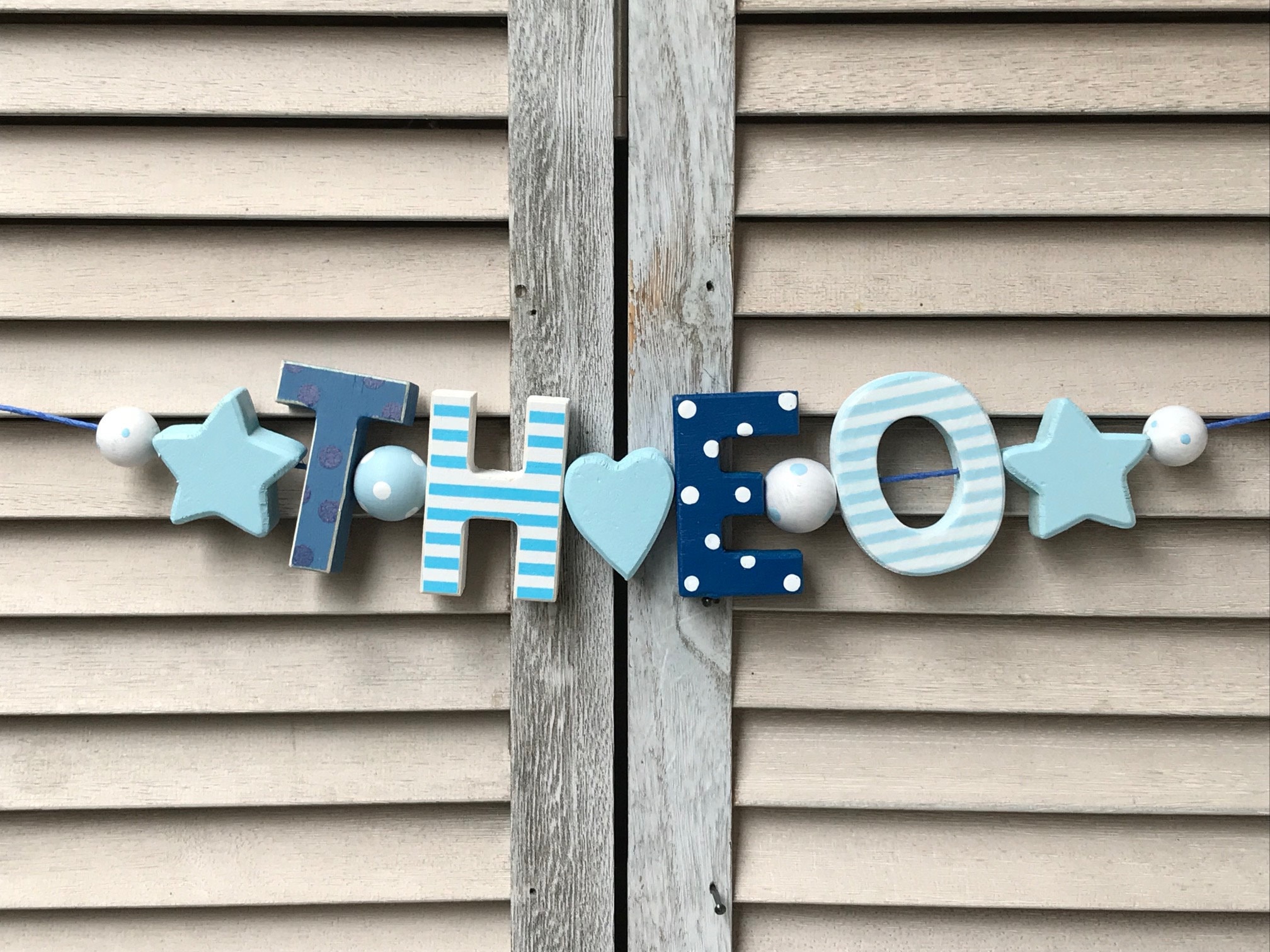 THEO Personalized Blue Baby Name Sign Wooden Letters Nursery | Etsy