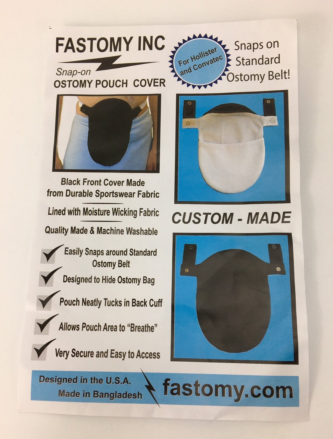 Black Ostomy Colostomy Pouch Bag Cover- Snaps On- for Use With Convatec ...
