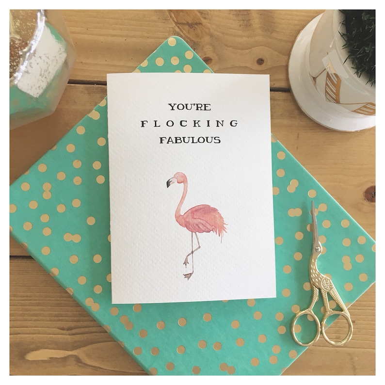 Flamingo Card // flocking fabulous greeting card pun card | Etsy